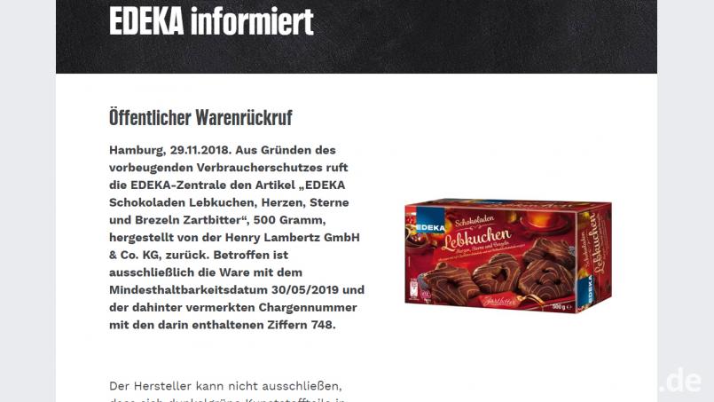Edeka ruft Lebkuchen zurück | Onetz