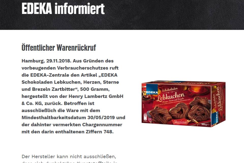 Edeka ruft Lebkuchen zurück | Onetz