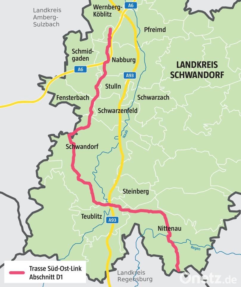 Süd-Ost-Link: Tennet legt Trasse durch den Landkreis Schwandorf vor | Onetz