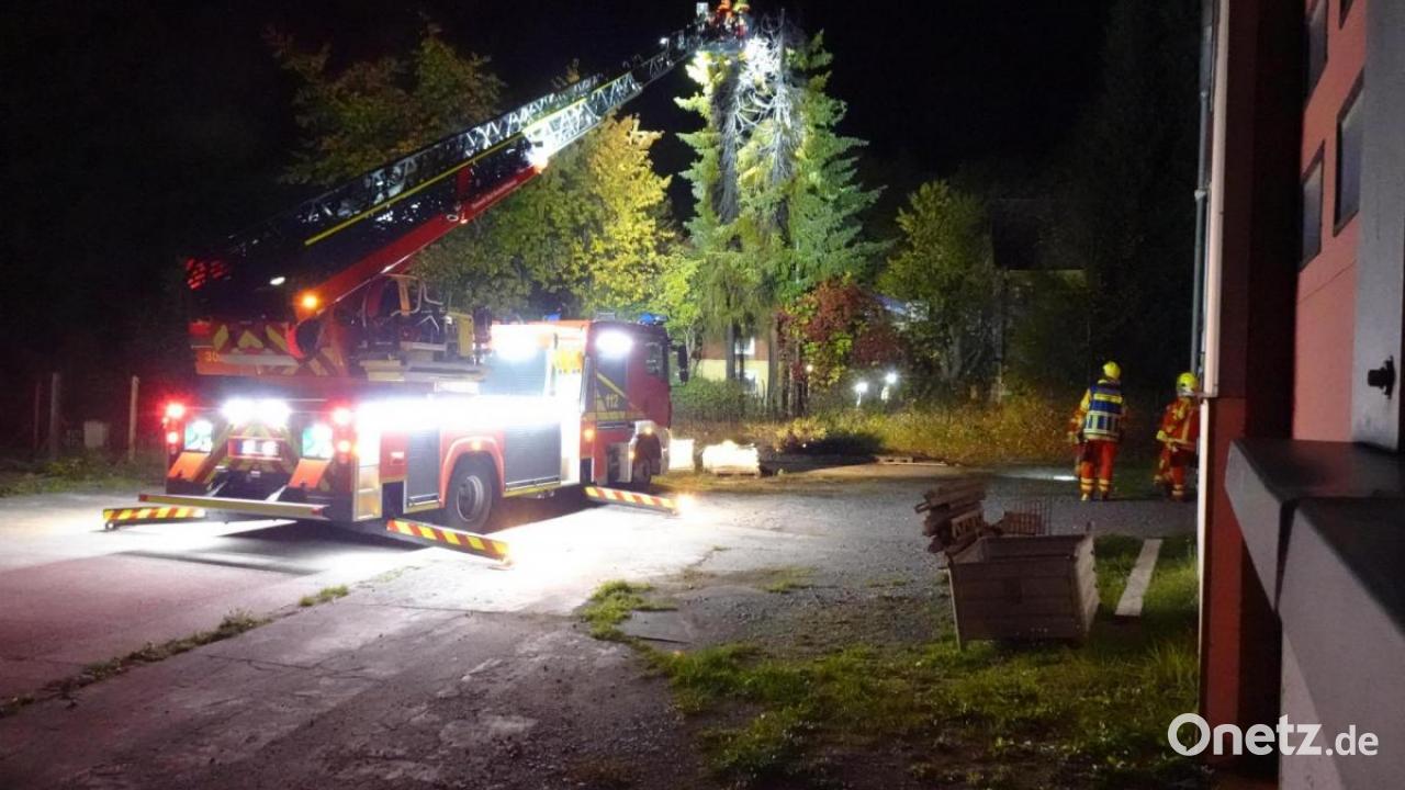 Lichterlohe Flammen in den Wipfeln zweier Fichten in Altenstadt | Onetz